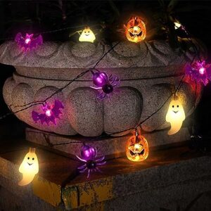 Dontsri 40 LED Solar Halloween Lights, Outdoor 3D Pumpkin Bat Ghost Spiders Lights, 8 Modes Waterproof Solar Powered Halloween String Lights for Patio Yard Garden Balcony Railing Halloween Decorations