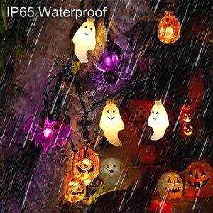 Dontsri 40 LED Solar Halloween Lights, Outdoor 3D Pumpkin Bat Ghost Spiders Lights, 8 Modes Waterproof Solar Powered Halloween String Lights for Patio Yard Garden Balcony Railing Halloween Decorations