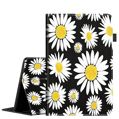 New Amazon Kindle Fire 7 Case (12th Generation 2022 Release), Premium PU Leather Folio Stand Cover Case with Smart Auto Wake/Sleep for All-New Fire 7 Tablet 2022 Release, Flower White Daisy