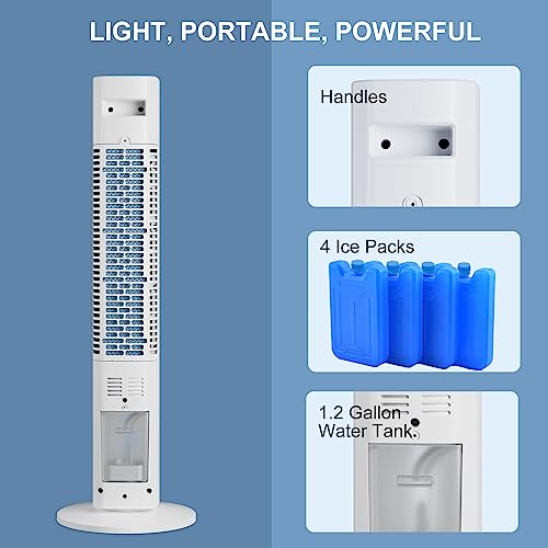 35’’ Evaporative Cooler Tower Fan 3-IN-1 Portable Air Conditioner, Remote Control, 120 Degree Oscillation, 3 Speeds, Normal/Sleep/Cool Modes, 7 Hour Timer & 4 Ice Packs for Home Office School Outdoor