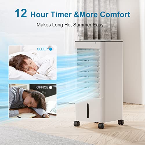 Portable Air Conditioner 3-IN-1 Evaporative Air Cooler, Adjustable Normal/Sleep/Cool Modes, 3 Speeds, 20Ft Remote Control & LED Panel, 12 Hour Timer, 100 Degree Oscillation, 5 Ice Packs