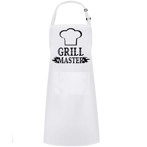 Hyzrz Funny Aprons for Men, Women - Grill Master - Gifts for Fathers Day, Mothers Day, Birthday - Cooking Grilling BBQ Chef Apron (White)