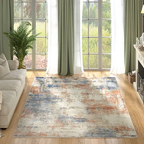 FairOnly Area Rug 8x10 Living Room Rugs Modern Abstract Large Soft Neutral Bohemian Farmhouse Rug Indoor Floor Carpet for Bedroom Under Dining Table Home Office Decor,8x10 Orange/Blue