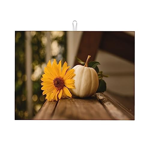 Sunflowers And Pumpkins Large Kitchen Drying Mat 18x24in/Excellent Water Absorption/Keep Your Tabletop Dry