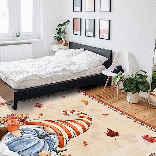 Rugs for Bedroom Living Room Office Kitchen, Thanksgiving Fall Pumpkin Leaves Gnomes Soft Carpet Washable Area Rugs, Indoor 5x8 Feet Floor Rug for Home Decor Aesthetic