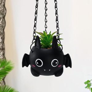 tuitessine bat hanging planter pot halloween decor flower plant live for succulents mini ceramic gothic bat pot decorations halloween candy bowl unique gift for women (no plant included)