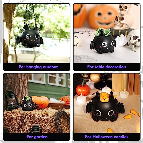 Tuitessine Bat Hanging Planter Pot Halloween Decor Flower Plant Live for Succulents Mini Ceramic Gothic Bat Pot Decorations Halloween Candy Bowl Unique Gift for Women (No Plant Included)