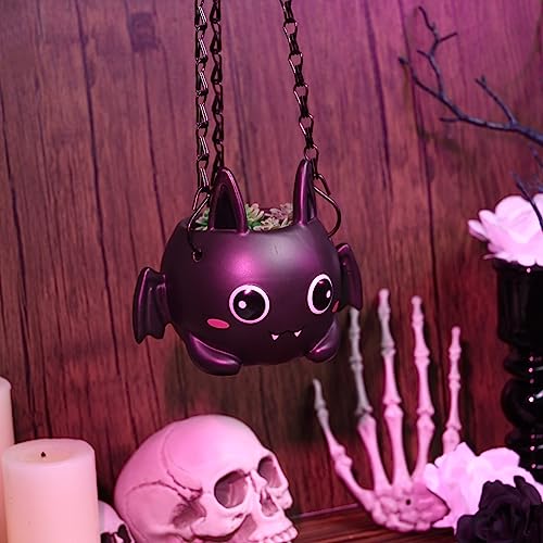 Tuitessine Bat Hanging Planter Pot Halloween Decor Flower Plant Live for Succulents Mini Ceramic Gothic Bat Pot Decorations Halloween Candy Bowl Unique Gift for Women (No Plant Included)