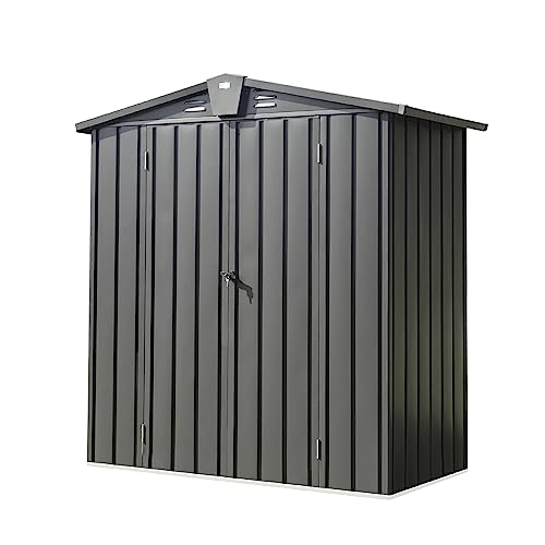 Outdoor Storage Shed 5.7x3 FT,Metal Outside Sheds&Outdoor Storage Galvanized Steel,Tool Shed with Lockable Double Door for Patio,Backyard,Garden,Lawn (5.7x3ft, Black)