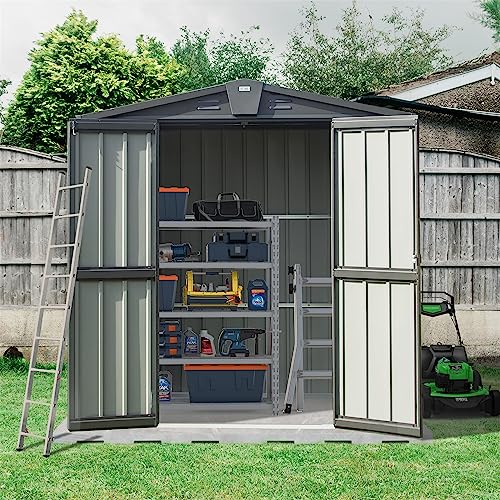 Outdoor Storage Shed 5.7x3 FT,Metal Outside Sheds&Outdoor Storage Galvanized Steel,Tool Shed with Lockable Double Door for Patio,Backyard,Garden,Lawn (5.7x3ft, Black)