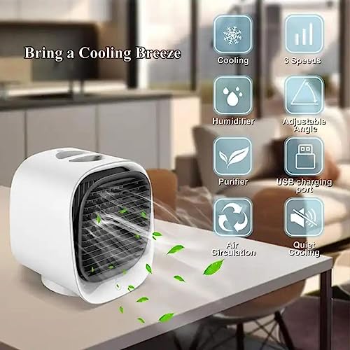 Portable Air Conditioner Fan Mini, Personal Air Cooler, Air Conditioner Fan with 3 Speeds, Personal Mini Evaporative Air Cooler for Home, Office and Room, USB Charging, Quiet,Green