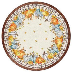 LIFEMUSION Fall Thanksgiving Round Area Rugs, Western Southwest Maple Leaf Pumpkin Non-Skid Children Playing Mat, 3ft Soft Circle Farmhouse Rugs for Living Room, Bedroom, Dining Room