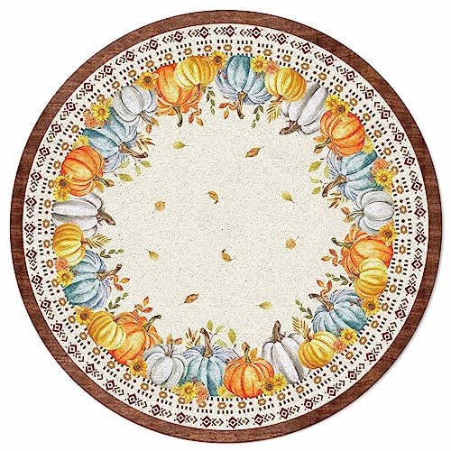 LIFEMUSION Fall Thanksgiving Round Area Rugs, Western Southwest Maple Leaf Pumpkin Non-Skid Children Playing Mat, 3ft Soft Circle Farmhouse Rugs for Living Room, Bedroom, Dining Room