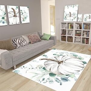 Green Eucalyptus Area Rug 5'x8',Outdoor Indoor Extra Large Carpet Runner for Girls Boys Bedroom,Living Room,Bathroom,Classroom,Office,Kitchen,Washable Area+Rug Autumn Thanksgiving Fall White Pumpkins