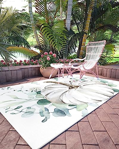 Green Eucalyptus Area Rug 5'x8',Outdoor Indoor Extra Large Carpet Runner for Girls Boys Bedroom,Living Room,Bathroom,Classroom,Office,Kitchen,Washable Area+Rug Autumn Thanksgiving Fall White Pumpkins