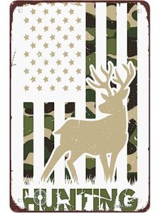 new vintage metal tin sign hunting camo american flag deer elk buck usa hunter man cave farm wall art garage bar hotel christmas halloween girlfriend boyfriend 8" x 12"