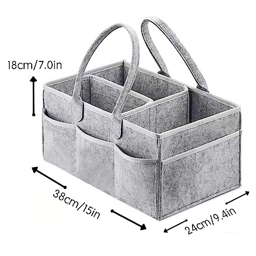 Baby Diaper Caddy Organize,Nursery Basket Set,Boys Girls Nursery Storage Bin,Large Nursery Holder Tote with Removable Compartments,Car Organizer for Diapers and Baby Wipes Newborn Essentials (Gray)