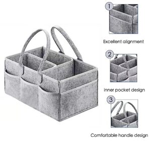 Baby Diaper Caddy Organize,Nursery Basket Set,Boys Girls Nursery Storage Bin,Large Nursery Holder Tote with Removable Compartments,Car Organizer for Diapers and Baby Wipes Newborn Essentials (Gray)