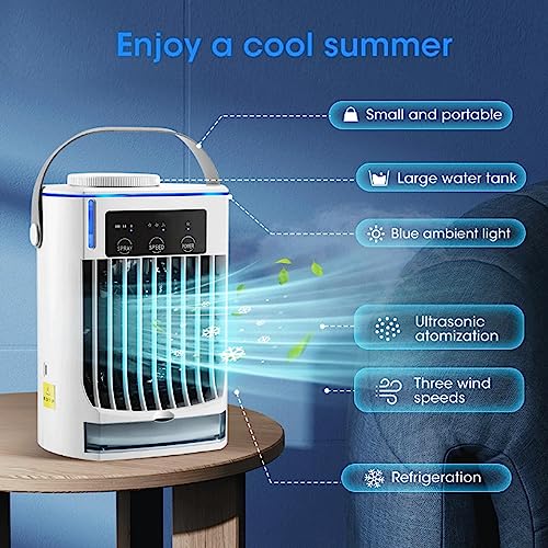 Ac for Bedroom - 4 in 1 Car Ac, Mini Portable Ac Unit USB Port, 3 Mist Modes | Mini Air Conditioner Cooling Fan for Room Bedroom Office Home Tent