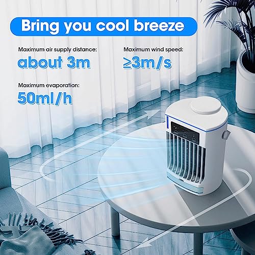 Ac for Bedroom - 4 in 1 Car Ac, Mini Portable Ac Unit USB Port, 3 Mist Modes | Mini Air Conditioner Cooling Fan for Room Bedroom Office Home Tent