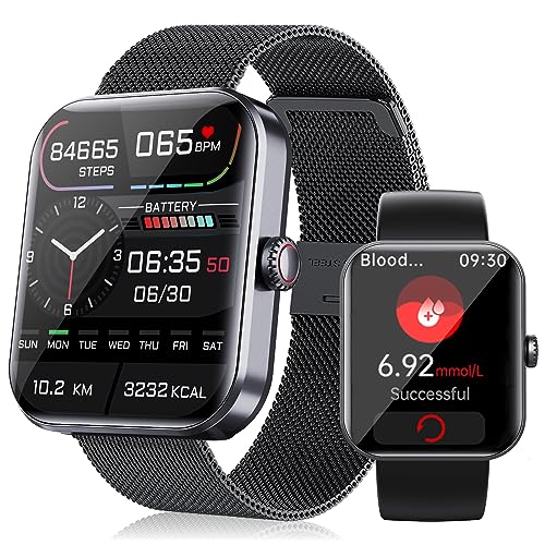 FILIEKEU F57L 𝑩𝒍𝒐𝒐𝒅 𝑮𝒍𝒖𝒄𝒐𝒔𝒆 𝑴𝒐𝒏𝒊𝒕𝒐𝒓𝒊𝒏𝒈 Smartwatches Men Heart Rate Blood Pressure Temperature Sports Waterproof Smart Watch Women Fashion Black Couple Compatible with Android iOS