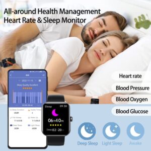 FILIEKEU F57L 𝑩𝒍𝒐𝒐𝒅 𝑮𝒍𝒖𝒄𝒐𝒔𝒆 𝑴𝒐𝒏𝒊𝒕𝒐𝒓𝒊𝒏𝒈 Smartwatches Men Heart Rate Blood Pressure Temperature Sports Waterproof Smart Watch Women Fashion Black Couple Compatible with Android iOS