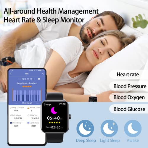 FILIEKEU F57L 𝑩𝒍𝒐𝒐𝒅 𝑮𝒍𝒖𝒄𝒐𝒔𝒆 𝑴𝒐𝒏𝒊𝒕𝒐𝒓𝒊𝒏𝒈 Smartwatches Men Heart Rate Blood Pressure Temperature Sports Waterproof Smart Watch Women Fashion Black Couple Compatible with Android iOS