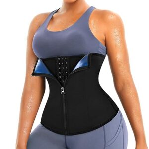 LEINIDINA Womens Waist Trainer Corset with Zipper Sweat Waist Trimmer for Women Workout Belt Corset Shapewear Black