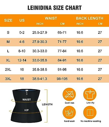 LEINIDINA Womens Waist Trainer Corset with Zipper Sweat Waist Trimmer for Women Workout Belt Corset Shapewear Black