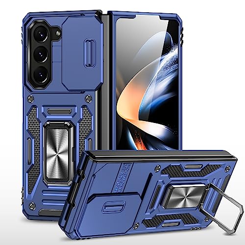 AKABEILA Case for Samsung Galaxy Z Fold 5(5G) Case Cover Soft TPU PC Slim Non-Slip Carbon Fiber Phone Case Rotate Stand Slide Camera Protection Navy Blue