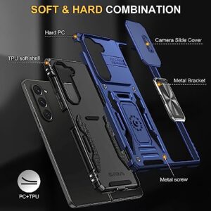 AKABEILA Case for Samsung Galaxy Z Fold 5(5G) Case Cover Soft TPU PC Slim Non-Slip Carbon Fiber Phone Case Rotate Stand Slide Camera Protection Navy Blue