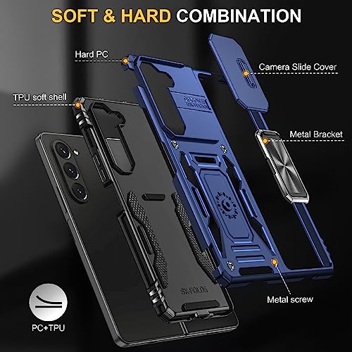 AKABEILA Case for Samsung Galaxy Z Fold 5(5G) Case Cover Soft TPU PC Slim Non-Slip Carbon Fiber Phone Case Rotate Stand Slide Camera Protection Navy Blue