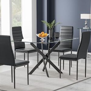 NIERN Glass Dining Table Set for 4, Modern 5-Piece Rectangular Kitchen Table Set with 4 upholstered high-Back Chairs for Kitchen Dining Room (Black Table with Black Chair)