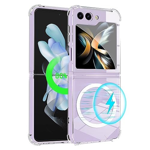 ZIYE for Samsung Galaxy Z Flip 5 Case [Compatible with MagSafe] Clear Magnetic Case for Women Men Wireless Charging Transparent PC Crystal Shockproof Protective Phone Case Cover for Z Flip 5 5G