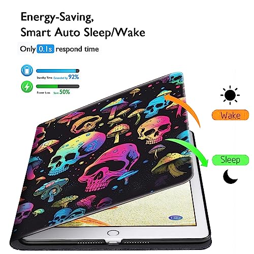 BFSEROBJ Case for Kindle Fire 7 Tablet case 2019/2017 Release 9th/7th Generation Lightweight Smart Case PU Leather Adjustable Stand Protective Cover with Auto Wake/Sleep - Mushroom and Skull