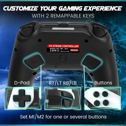 megacom P4 PC Wireless Controller - Gamepad with 2 Remap Keys, Rechargeable Battery, 3.5mm Audio Jack, Speaker, Multi-touch Pad, Dual Vibration - Compatible with PC & P4