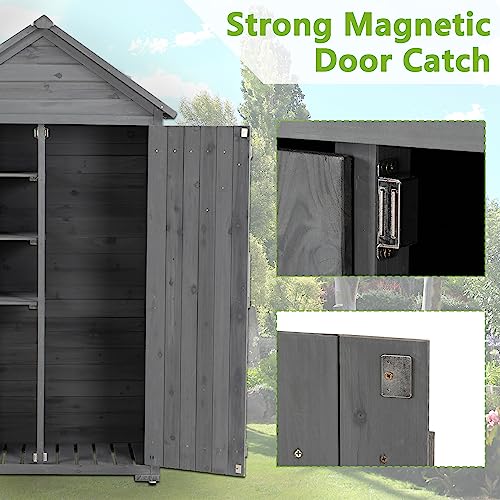 Outdoor Storage Cabinet, Wood Tool Shed with Shelves and Latch, Outside Wooden Shed for Yard, Garden, Backyard - Grey