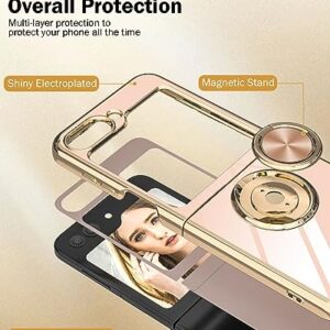 Jasmeas for Galaxy Z Flip 5 Case for Women Girl, Luxury Soft Back Cover with Ring Holder Plating Rose Gold Edge 360° Kickstand Slim Flexible Phone Case for Samsung Galaxy Z Flip5 (2023), Pink