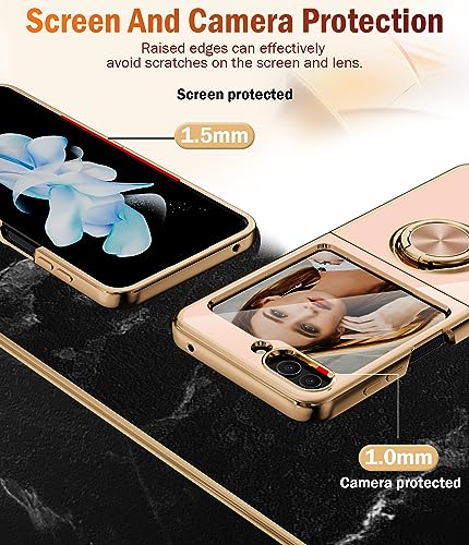 Jasmeas for Galaxy Z Flip 5 Case for Women Girl, Luxury Soft Back Cover with Ring Holder Plating Rose Gold Edge 360° Kickstand Slim Flexible Phone Case for Samsung Galaxy Z Flip5 (2023), Pink