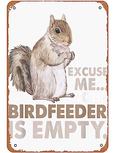 Squirrel Excuse Me Your Birdfeeder Is Empty Metal Signs Vintage Man Cave Bathroom Bar Garden Kitchen Hotel Gift 8x12inch