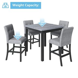 Merax 5-Piece Wooden Counter Height Dining Set,Square Dining Room Table and Chairs Stools w/Footrest and 4 Upholstered High-Back Chairs,(Black+Gray)