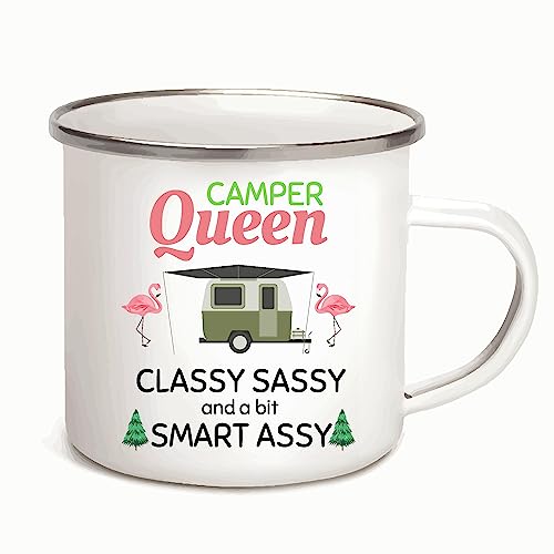 Classy Saucy Gift for Smart Assy Camper Queen 12oz Enamel Silver Mug