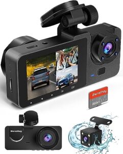 dash camera for cars,4k car camera full uhd dash cam front rear with free 32gb sd card,built-in super night vision,2.0'' ips screen,170°wide angle,wdr, loop recording, 24h parking mode