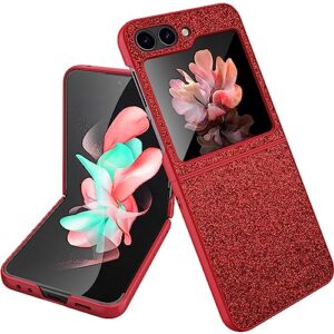 ninki compatible samsung galaxy z flip 5 5g case with screen protector,luxury glitter shiny rhinestone diamond z flip 5 cover,bling samsung flip 5 case sparkle phone case for samsung z flip 5 case red