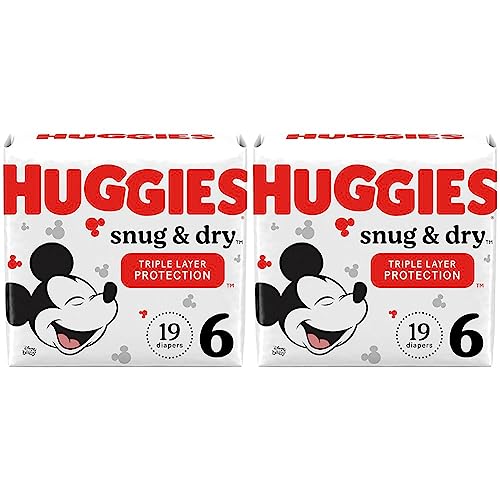 Huggies Snug & Dry Baby Diapers, Size 6 (35+ lbs), 19 Ct (Pack of 2)