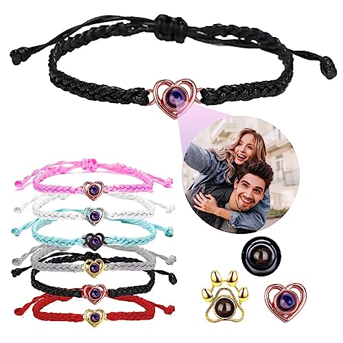 SpecialOnly Custom Bracelet with Picture Inside, 3 Styles Photo Bracelet Customized Picture, Adjustable Rope Projection Bracelet, Memorial Gift for Women/Men/Family/Couple/Friend/Pet