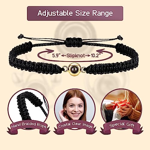 SpecialOnly Custom Bracelet with Picture Inside, 3 Styles Photo Bracelet Customized Picture, Adjustable Rope Projection Bracelet, Memorial Gift for Women/Men/Family/Couple/Friend/Pet