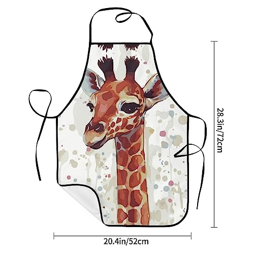 OUSIKA Giraffe Apron With Pockets Waterproof Kitchen Cooking Chef Aprons Bib For Baking Gardening Bbq