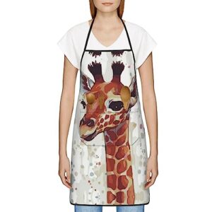 OUSIKA Giraffe Apron With Pockets Waterproof Kitchen Cooking Chef Aprons Bib For Baking Gardening Bbq