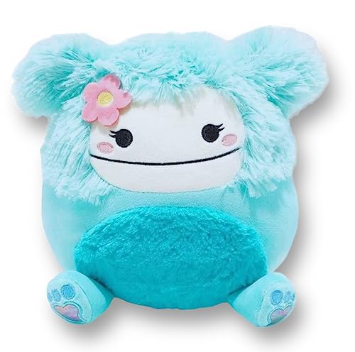 Squishmallows Official Kellytoy 11 Inch Teal Turquoise Bigfoot with Pink Flower in Hair Stuffed Animal Plush Toy - Fantasy Squad (Joelle Bigfoot 11 Inch, Teal Turquoise with Pink Flower in Hair)